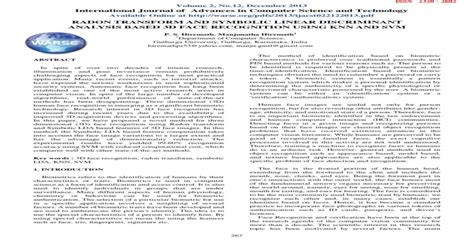 radon transform and symbolic linear discriminant analysis based 3d face recognition using knn