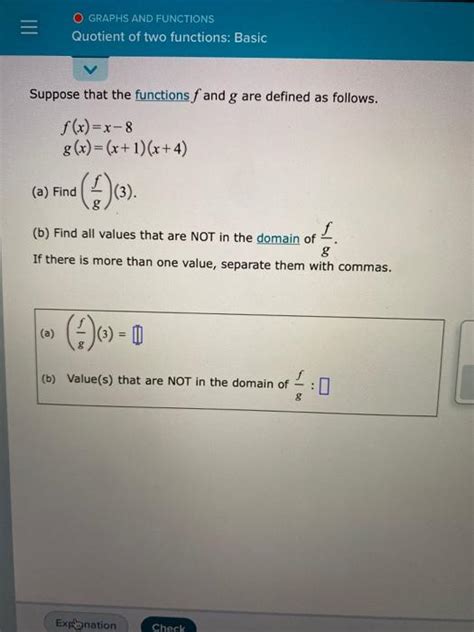 solved o graphs and functions quotient of two functions