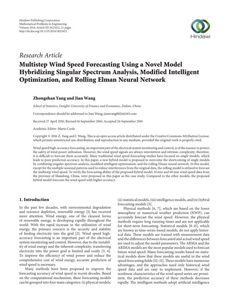 pdf multistep wind speed forecasting using a novel model hybridizing singular spectrum