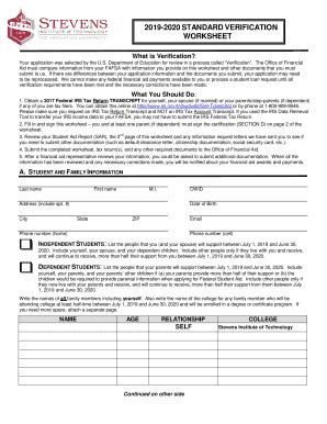 Fillable Online Standard Verification Worksheet Stevens