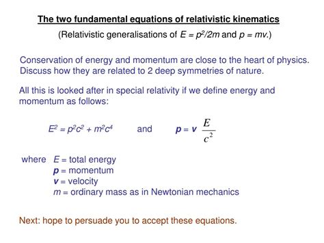 ppt introduction to relativistic kinematics and the concept of mass powerpoint presentation