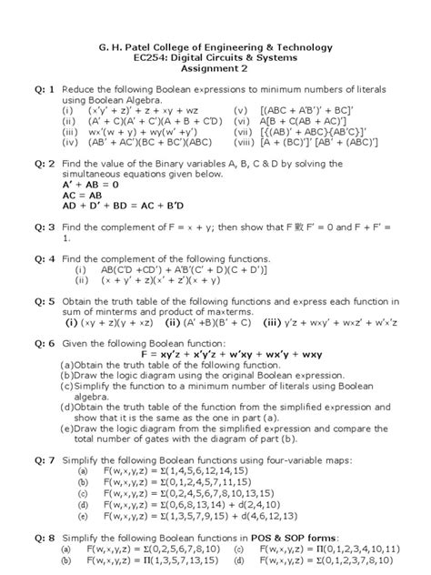 assignment 2 pdf boolean algebra teaching mathematics
