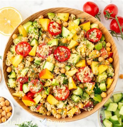 Chickpea Quinoa Vegan Salad With Peaches WellnessDove