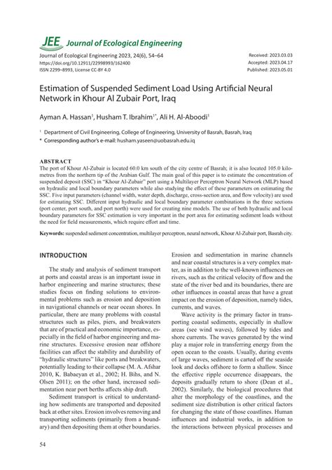 pdf estimation of suspended sediment load using artificial neural network in khour al zubair