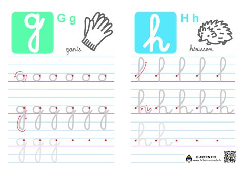 Ecriture De Lalphabet En Cursives Lettres G Et H ARC EN CIEL