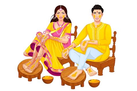 Premium Vector Indian Wedding Bride And Groom For Haldi Ceremony