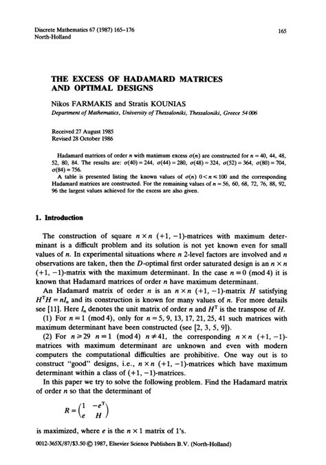 pdf the excess of hadamard matrices and optimal designs