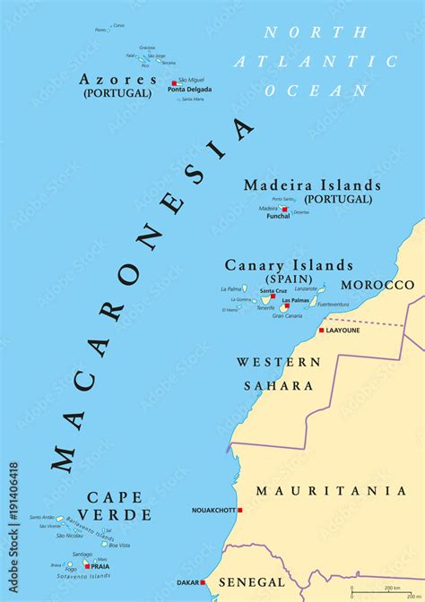 Macaronesia Political Map Azores Cape Verde Madeira And Canary
