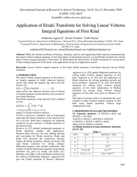 pdf application of elzaki transform for solving linear volterra integral equations of first kind