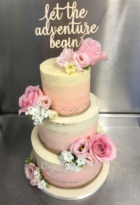 Semi Naked Pink Shaded Wedding Cake Rosie Shaw Cake Company Bristol