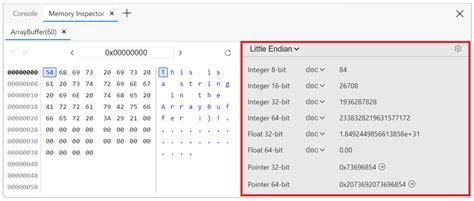 inspect a javascript arraybuffer with the memory inspector tool microsoft edge development
