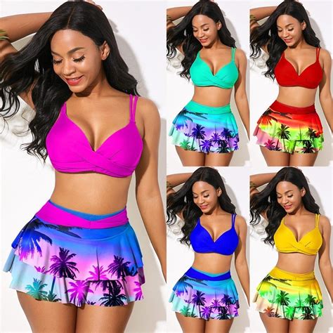 2024 Novo Estilo Split High Waist Ruffled Biquíni Impresso Fato de