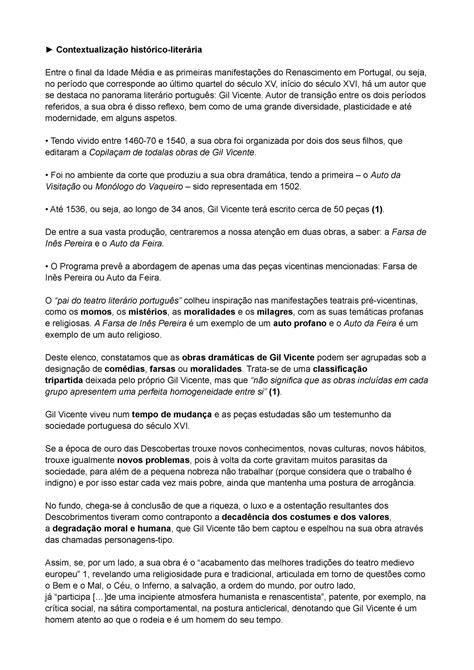 Gil Vicente Farsa de Inês Pereira Contextualização histórico