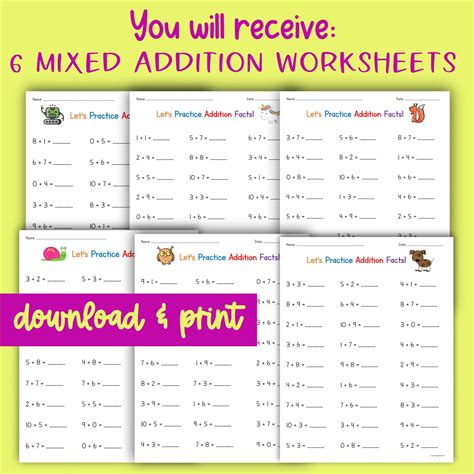 Addition Facts Printable Worksheets Practice Math Fluency Etsy