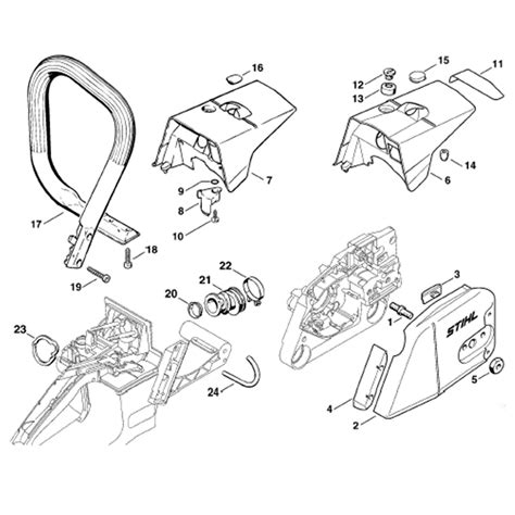 Stihl MS 340 Chainsaw MS340 Parts Diagram Chain Sprocket Cover Handlebar