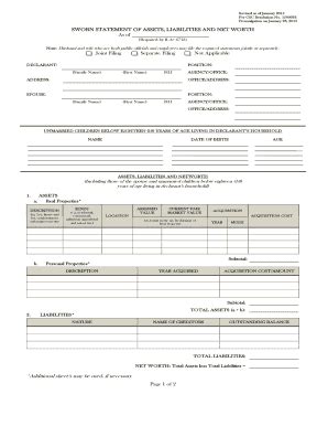 Fillable Online SWORN STATEMENT OF ASSETS LIABILITIES AND NET WORTH As