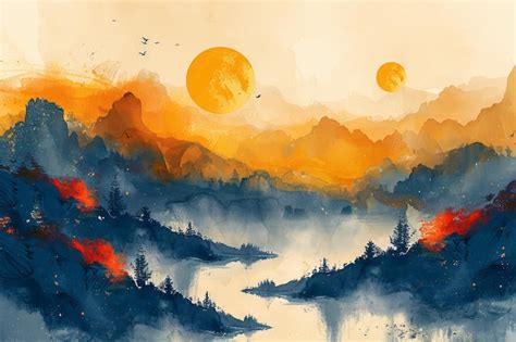 Papel de parede chinês tinta de lavagem novo estilo chinês pintura de