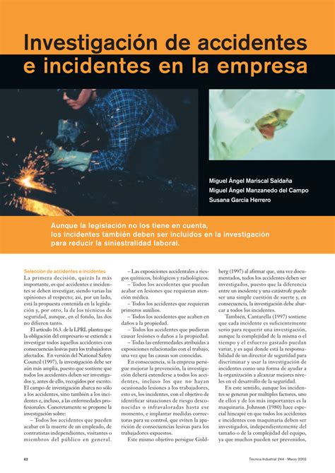 PDF Investigación de accidentes e incidentes en la empresa