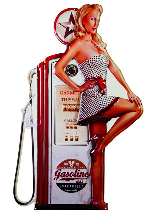 Blechschild Gas Pump Pin Up Werkstatt Garage Tankstelle Zapfsäule
