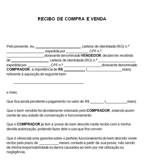 Modelo De Recibo De Pagamento De Compra E Venda Simples Em Word E Pdf