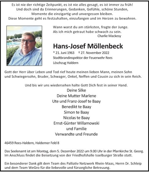 Alle Traueranzeigen für Hans Josef Möllenbeck trauer rp online de