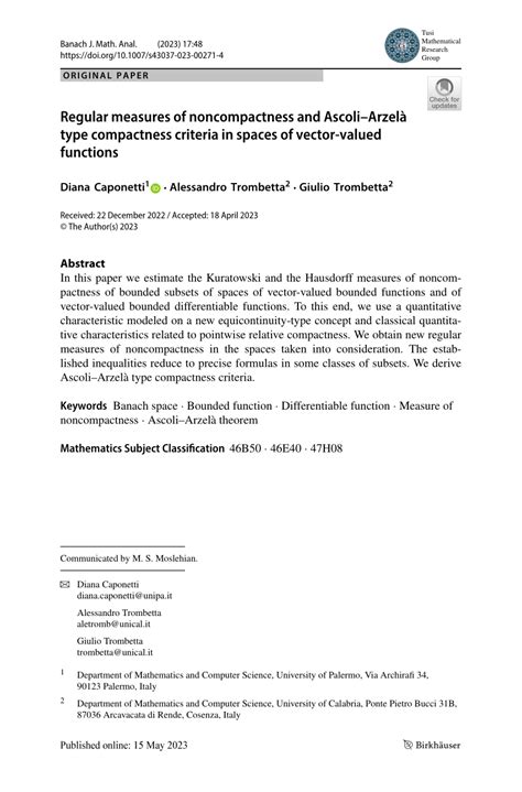 pdf regular measures of noncompactness and ascoli arzelà type compactness criteria in spaces