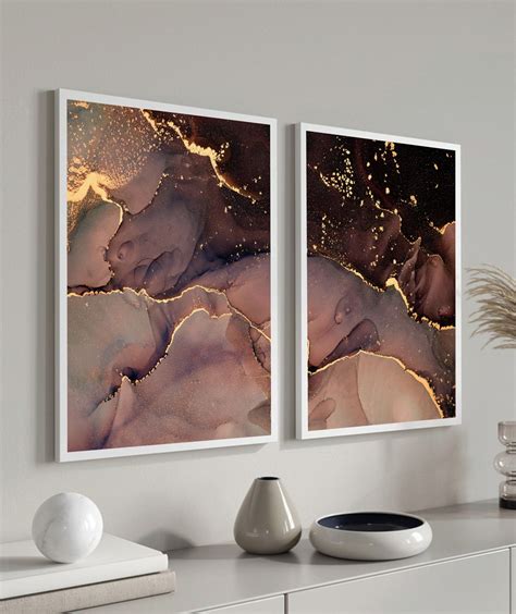 Kit Quadros Decorativos Abstratos Modernos Dourado Moldura