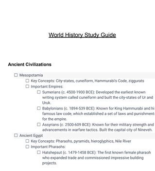 World History Final Exam Study Guide By Amanda S Tpt