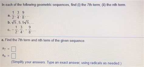 solved in each of the following geometric sequences find