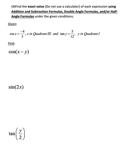 solved 4 find the exact value do not use a calculator of