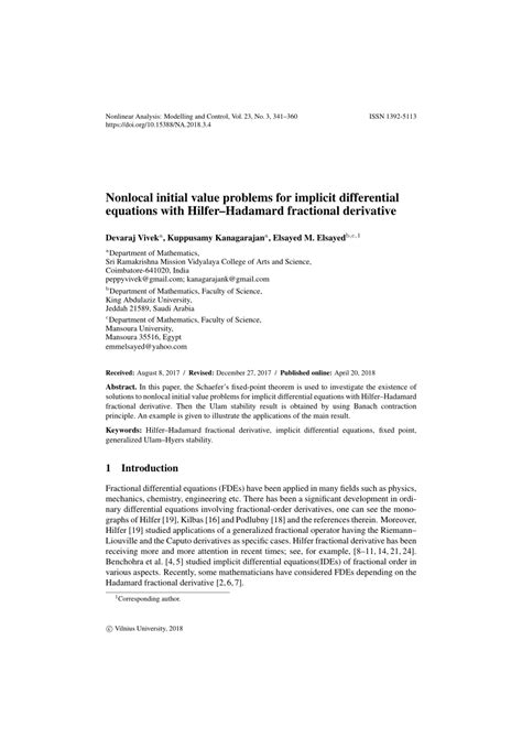pdf nonlocal initial value problems for implicit differential equations with hilfer hadamard