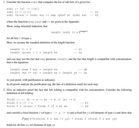 1 consider the function subl that computes the list