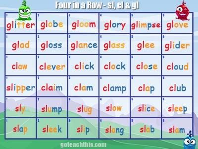 Phonics Game Consonant Blends Sl Cl Gl Bl Fl Pl Str Br Gr Cr Fr Dr