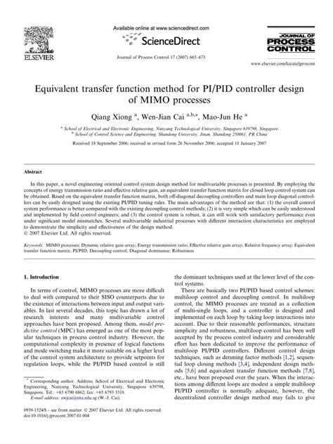 pdf equivalent transfer function method for pi pid controller design of mimo processes