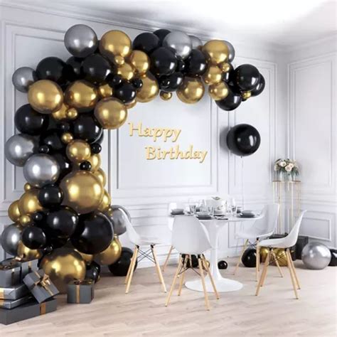 Kit De Arco De Globos Negros Y Dorados Para Fiesta Pzas Meses