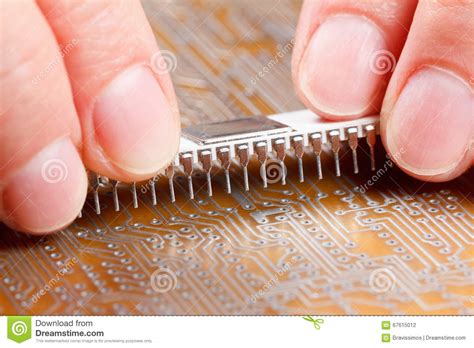 Assembly Of Electronic Components On Circuit Board Stock Photo Image