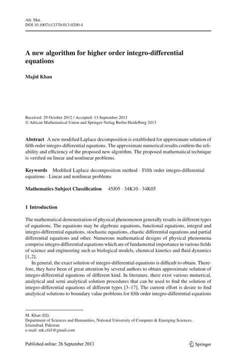 pdf a new algorithm for higher order integro differential equations