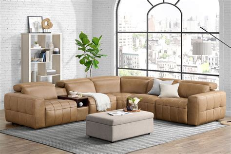 Owen Piece Leather Dual Power Reclining Sectional With Recliners