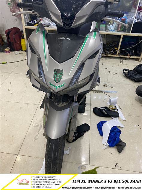 Tem xe winner x v3 bạc sọc xanh Nguyễn Decal Chuyên Dán Keo Xe