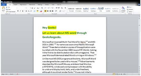 selecting text in ms word
