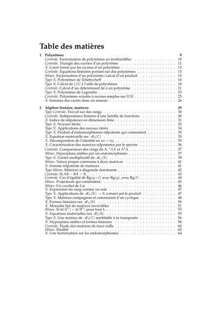 Table des Matières Editions Ellipses