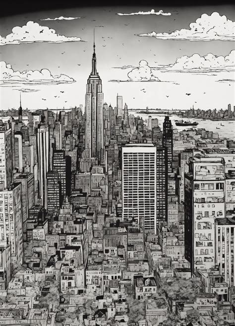 Lexica Chaotic stunning New York City skyline illustrated by hergé