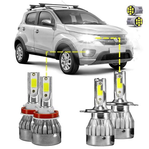 Kit Ultra Led Completo Fiat Mobi 2016 A 2023 20000Lm 6500K V10