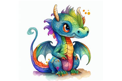 Colorful Dragon Watercolor PNG Clipart Graphic By WangTemplates