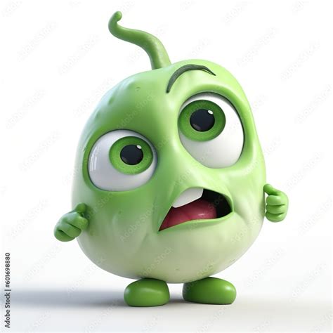 An Angry Green Peppers Cartoon Character With Big Eyes And Scary Face