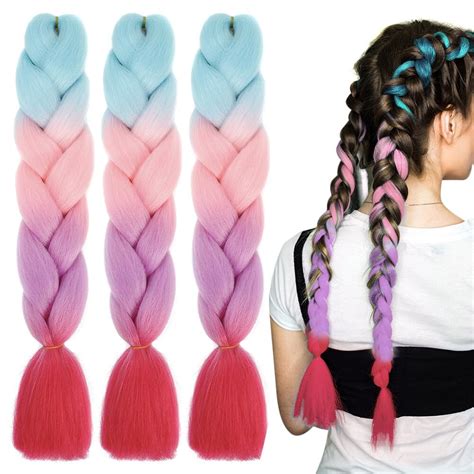 3 Bündel Jumbo Braid Regenbogen 60cm Kanekalon Haar Braids Extension