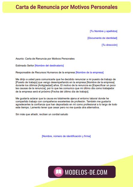 Carta De Renuncia De Trabajo Por Motivos Personales Edgar Tech