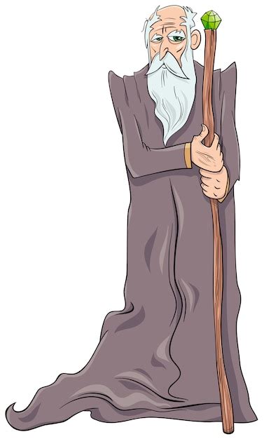 Viejo Personaje De Dibujos Animados De Mago Vector Premium