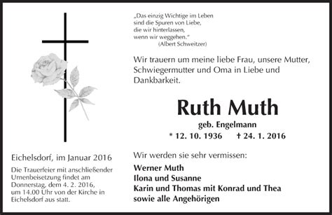 Traueranzeigen Von Ruth Muth Vrm Trauer De