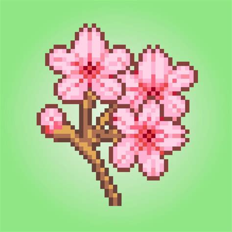 Cherry Blossoms 8 Bit Pixels Tree For Game Assets In Vector